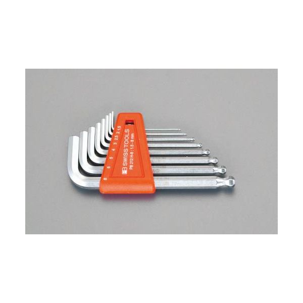 エスコメーカーお問い合わせ：06-6532-6226●サイズ…1.5・2・2.5・3・4・5mm●軸長…50〜90mm●重量…50g●ボールポイント付●ホルダー付●ニッケルクロムメッキ加工●エッジは軽く隅取りしてあり、レンチをたやすくネジ穴...