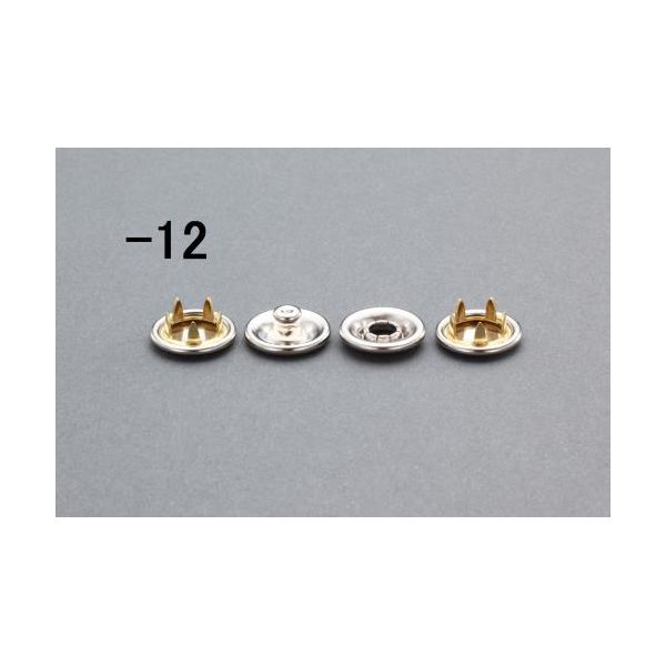 エスコメーカーお問い合わせ：06-6532-6226●スナップ頭径…10mm●厚み…1.0mmまで●重量…19g●材質…真鍮(ニッケルメッキ)●用途…小物のボタンとして使用●入数…12組●（1）スナップボタン、凸側と凹側と爪をそれぞれにコマ...