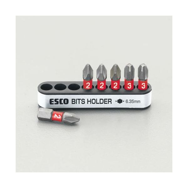 エスコメーカーお問い合わせ：06-6532-6226●7点セット●全長…25mm●サイズ…#2（4本）・#3（2本）●六角対辺…1/4”●ダイヤモンドコーティング●ビット収納ケース（68×13×11（H）mm）