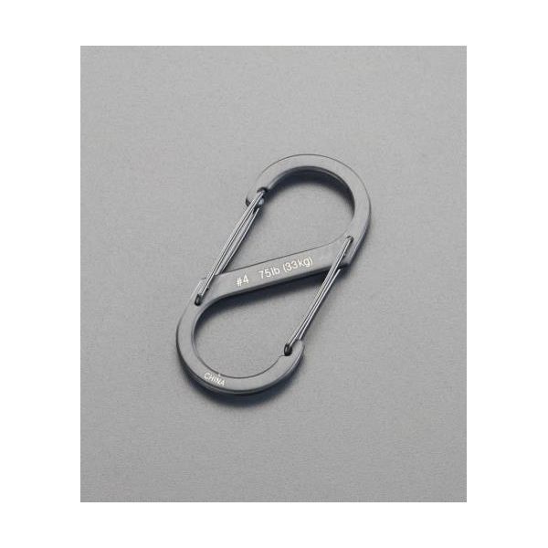 エスコメーカーお問い合わせ：06-6532-6226●材質…ステンレス●カラー…ブラック●口の開き…16mm●耐荷重…33kg●全長…90mm●幅…38mm●厚み…8mm●重量…30g●入数…1個●特長…・S字型のアクセサリーカラビナ。・2...