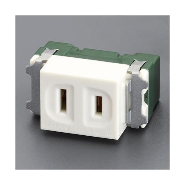エスコメーカーお問い合わせ：06-6532-6226●定格容量…15A 125V●差込み口…1個●サイズ…44×22.7×29(D)mm●フルカラー1個用プレート適合●適用電線…φ1.6、2mm Cu単線専用●連結方式…電線・接地：連結式ね...