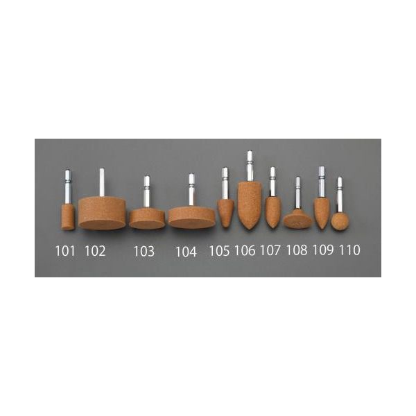 エスコメーカーお問い合わせ：06-6532-6226●直径(mm)…25●幅…50mm●最大回転数(rpm)…3，000●形状…砲弾●六角軸…6.35mm●粒度…#60●インパクトドライバー対応●合金鋼、工具鋼の精密研削や軽研削に