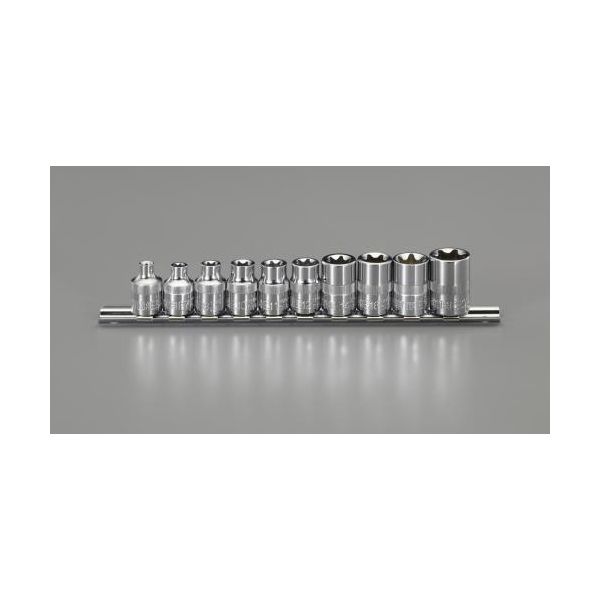 エスコメーカーお問い合わせ：06-6532-6226●…10本組み●差込角…3/8”●全長…26〜30.5mm●サイズ…E6・E7・E8・E10・E11・E12・E14・E16・E18・E20