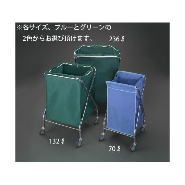エスコメーカーお問い合わせ：06-6532-6226●重量…約4.4kg●材質…フレーム：スチール(クロムメッキ)、エコ袋：再生PET●キャスターサイズ…φ75mm●容量…70L●サイズ(mm)…415×409×751(H)●カラー…ブルー...