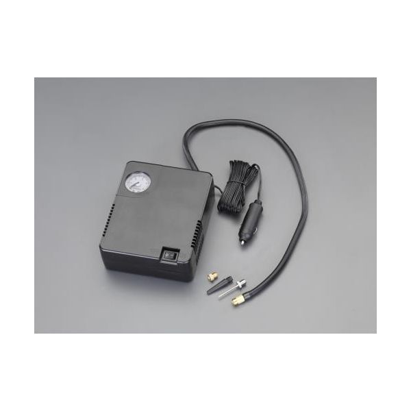 エスコメーカーお問い合わせ：06-6532-6226●電源…DC12V/10A●最大圧力…450kPa(安全バルブ作動圧力)●連続使用時間…10分●ホース長…600mm●コード長…3m●サイズ…128(W)×154(D)×55(H)mm●重...