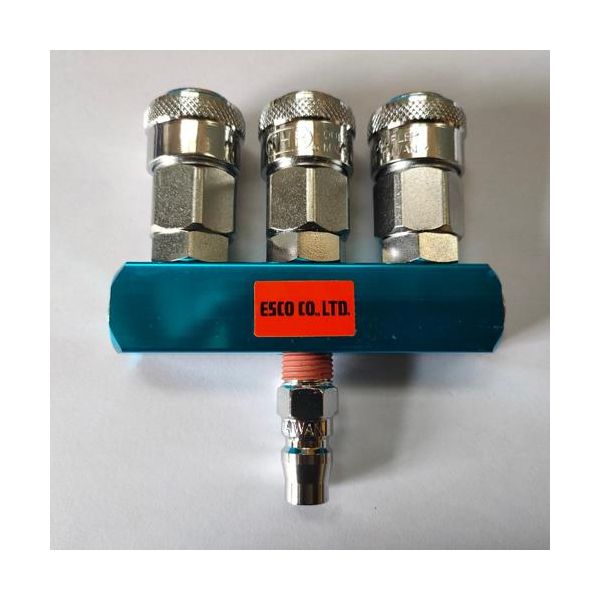 エスコメーカーお問い合わせ：06-6532-6226●型…20型●使用圧力…1.5MPa●材質…合金●連数…3連●サイズ…96(W)×19(D)×104(H)mm●ワンプッシュ型●プラグをソケットに押し込むだけで簡単に接続できます。