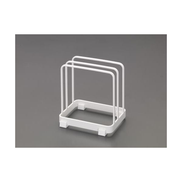 エスコメーカーお問い合わせ：06-6532-6226●サイズ…120×90×120(H)mm●材質…スチール(ユニクロメッキ・粉体塗装)●まな板厚15・25mm以下のサイズに使用できます。●収納枚数…2枚用