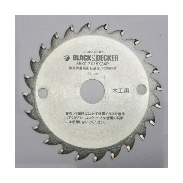 エスコメーカーお問い合わせ：06-6532-6226●木工切断用チップソー●材質…鉄●直径…85mm●刃厚…1.1mm●取付穴径…15mm●重量(g)…約41●刃型…交互刃●穴径…15mm●山数…24●EA813WA-19用