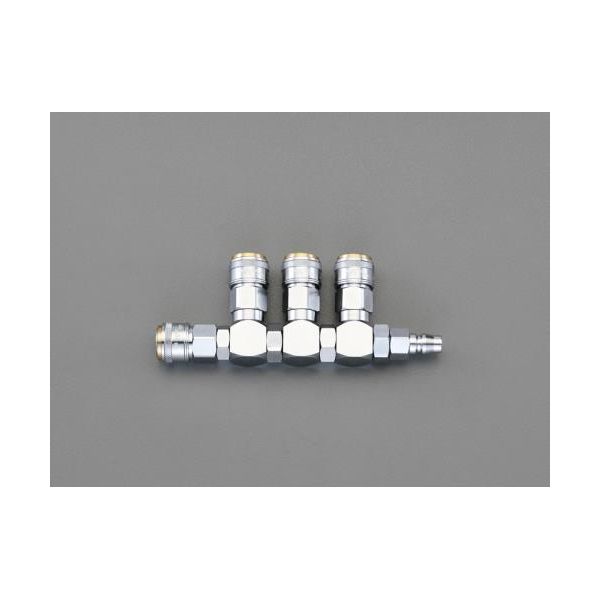 エスコメーカーお問い合わせ：06-6532-6226●材質…鋼鉄・真鍮●使用圧力…1.0MPa●取出…ソケット●取入…プラグ●スイベル式●分岐…4連●機構…3自在●プラグをソケットに押し込むだけで簡単に接続できます。