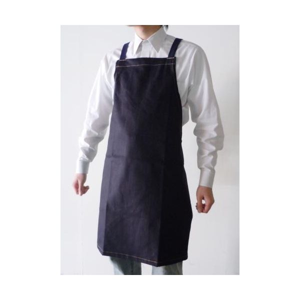 ●サイズ…83×61cm●材質…エプロン：綿デニム肩紐：綿腰紐：綿●縫い糸材質…ポリエステル●ひもは背中でクロス脇のD管を通して後で結ぶ式●巾の広い作業用エプロン●縫製品のため、サイズが若干異なることがあります。ご了承下さい。●ポケット無　