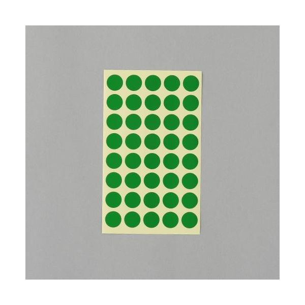 エスコメーカーお問い合わせ：06-6532-6226●サイズ…φ15mm●入数…14シート（560片）●色…緑●形状…円型●材質…光沢コート紙●豊富なカラーで識別に便利な丸型のラベルシールです。●エコマーク取得商品