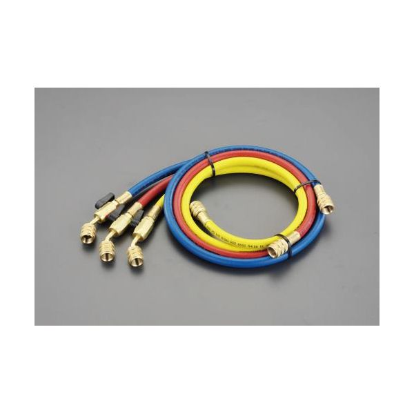 エスコメーカーお問い合わせ：06-6532-6226●ねじサイズ…UNF1/2-20(5/16”フレア)●全長…100cm●常用圧力…3.0MPa●耐圧…5.0MPa●ボールバルブとサービスポート接続口が近いため冷媒の吹き出しを最小限に抑え...