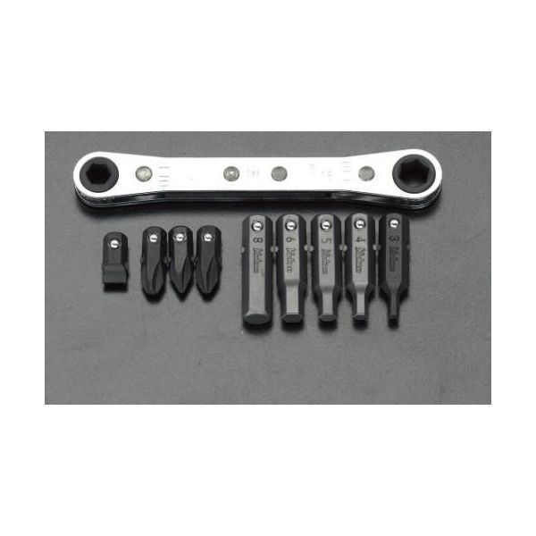 エスコメーカーお問い合わせ：06-6532-6226●…10点●ラチェットスパナ…1/4”hex×5/16”hex●スパナ全長…108mm●(＋)ビット…#1・#2・#3●(−)ビット…1.0×7mm●ビット六角シャンク…1/4”●ヘックス...