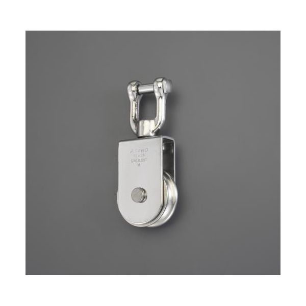 エスコメーカーお問い合わせ：06-6532-6226●材質…SUS304●使用荷重…400kg●使用ロープ径…〜16mm●全長…192mm●車径…75mm●重量…1.19kg●スイベル式(360°回転)