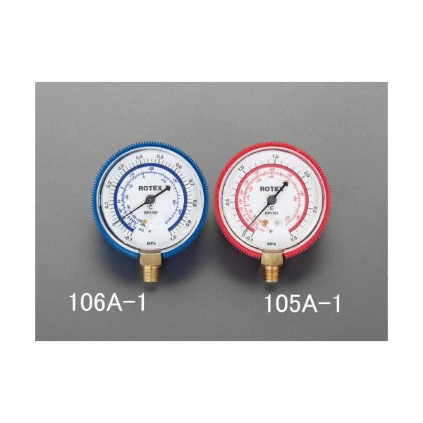 エスコメーカーお問い合わせ：06-6532-6226●外径…φ68mm●取付ねじ…1/8”NPT●ゼロ調整ねじ付●適用冷媒…R12・R22専用●圧力範囲…-0.1〜1.0MPa●衝撃防止カバー付