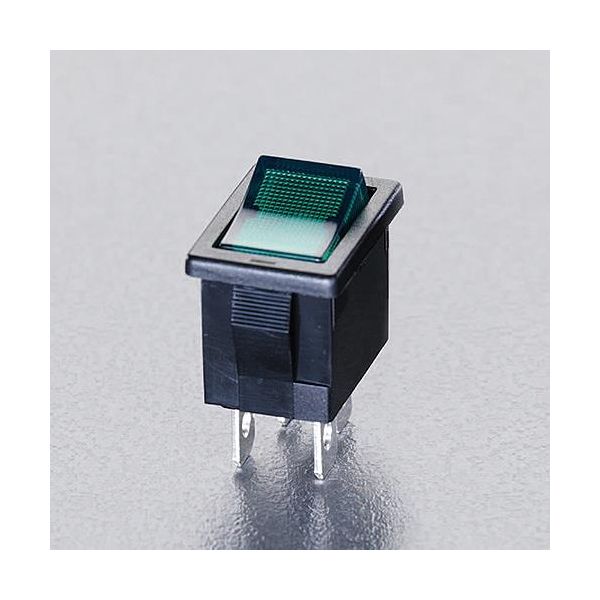 ●パネルカット…19.2×12.9mm●極数…2極単投●スイッチ特性…ON-OFF●定格容量…9A 125V AC●パネル厚…0.75〜2.00mm●連続使用時間…AC110Vで15000時間●ネオン球…緑●ネオン球照光式　