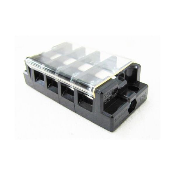 ●型式…T20C●適合電線…3.5mm2●通電電流…30A●絶縁電圧…250V●カバー付●適合圧着端子…1.25-4・2-4・3.5-4S・5.5-4S●極数…4●サイズ(mm)…71×35.5×22　