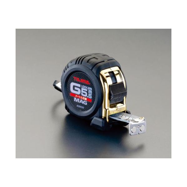 ●JIS1級品●全長…5.5m●幅…25mm●材質…バネ・テープ：スチール●ベルト掛け付●455mmピッチマーク付●0点補正移動爪●ショックアブソーバー付●磁石爪仕様●フックガードバンパー●ストッパー付　