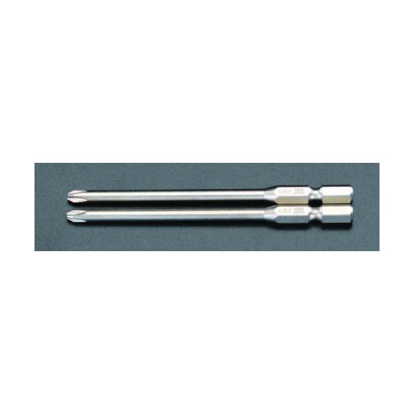 エスコメーカーお問い合わせ：06-6532-6226●六角シャンク…1/4”●マグネット付●サイズ…＃2●全長…65mm●入数…2本●ダブルの突起がねじに食いつく特殊構造ビット