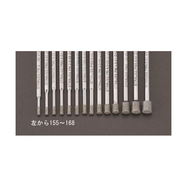 エスコメーカーお問い合わせ：06-6532-6226●軸径…3.0mm●刃径…6.0mm●刃長…6mm●全長…55mm●粒度…＃140●ボラゾン（CBN）砥粒付