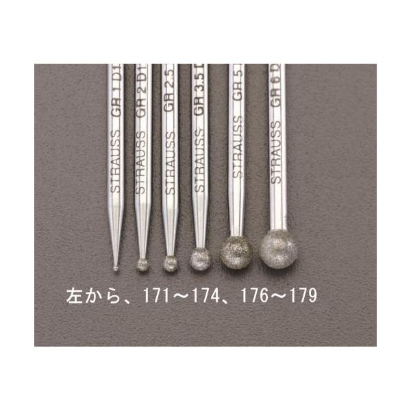 エスコメーカーお問い合わせ：06-6532-6226●軸径…3mm●全長…45mm●砥粒…ボラゾン(CBN)●粒度…＃140●刃径…6.0mm