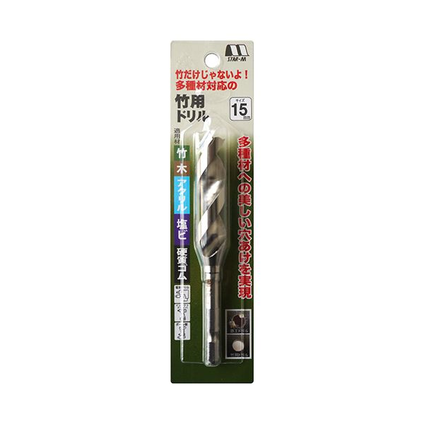 【商品説明】【用途】竹、木材、塩ビ、アクリル、硬質ゴム等多種材への穴あけ。【機能・特徴】15mmの穴あけ用ドリルです。曲面でもバリ、割れが少ない美しい穴あけが可能です。押した分だけドリルが材に入っていくので止め穴にも適しています。ドリル先端...