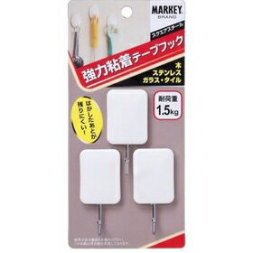 ●強力粘着テープのフックです。●場所を選ばす様々な用途にお使いいただけます。●物掛け等●耐荷重(kg)：1.5●材質：ABS樹脂●金属部：スチール