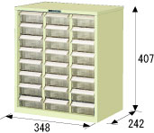 &nbsp; ホーザン &nbsp; 06-6567-3132 タイプ 引出しの種類 引出し数 構成 色 重量kg 卓上タイプ 小形 24 3×8 アイボリー 8.9●各引出しに仕切板2枚が付属しています。●転倒防止金具付　