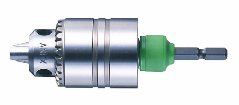 【仕様】 ●チャック部取付軸径範囲(mm)：1.5〜10●本体サイズ(mm)：100x36●対辺6.35mm六角軸●強靭六角シャンク●チャックキー付 【特長】　