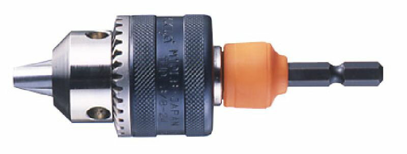 【仕様】 ●チャック部取付軸径範囲(mm)：1.5〜10●本体サイズ(mm)：90x34●対辺6.35mm六角軸●強靭六角シャンク●チャックキー付 【特長】　