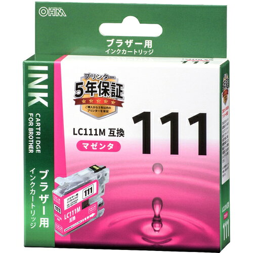 商品説明　「ブラザー用インクカートリッジ LC111M互換 染料マゼンタ INK-B111B-M」は、ブラザーの純正インクカートリッジ LC111M/染料マゼンタ の代わりに使える互換インクカートリッジです。●1個入り●残量表示完全対応●ブ...