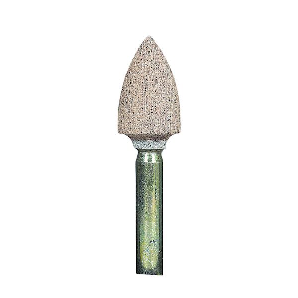 ●入数：5本●準標準品●外径(mm)：12.7●形状：Aグループ（多種形状）●最高使用回転数(rpm)：”69200min-1”●軸径(mm)：6●軸長(mm)：38●粒度(#)：180●綿（コットン）を基材に使用しています。天然綿繊維、砥...