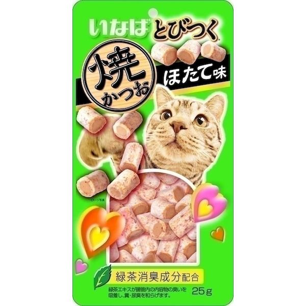 【商品説明】●2層構造のひとくちサイズの宗田鰹とささみと使用したおやつです。●保存料、防腐剤不使用。●緑茶消臭成分配合。緑茶エキスが腸管内の内容物の臭いを吸着し、糞・尿臭を和らげます。●原材料：鶏肉、かつお、ほたてエキス、かつお節、でん粉、...