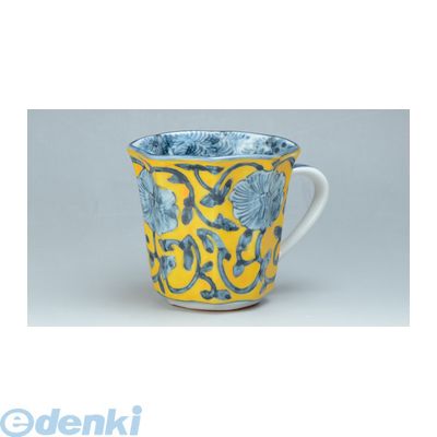 【商品説明】●縁起の良い黄色に唐草紋様を配した吉祥柄のマグカップです。渋めの藍と鮮やかな黄色の対比が美しく映えています。内側にも手描きの山水画が描かれています。●材質：磁器（京焼・清水焼）、日本製●寸法（約）：口径Φ85×H90mm●容量（...