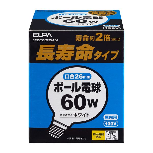 朝日電器042-473-0159【商品説明】■定格電圧：100V■定格寿命：約4,000時間■明るさ(全光束)：700lm■消費電力：60W■口金：E26■全長：134mm■バルブ径：95mm■ガラス仕上：ホワイト■光色：電球色■屋内用●長...
