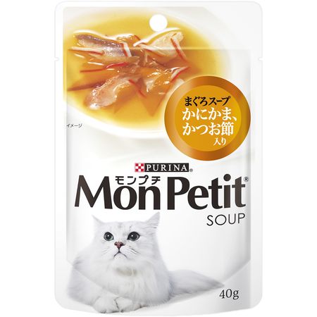 【商品説明】猫 フード ウェット パウチ レトルト モンプチ スープ●まぐろとかにかまをベースに、かつお節をトッピングしたまぐろスープメニュー。●原材料：魚介類(まぐろ、かにかま、フィッシュエキス、かつお節)、増粘安定剤(加工でんぷん、増粘...
