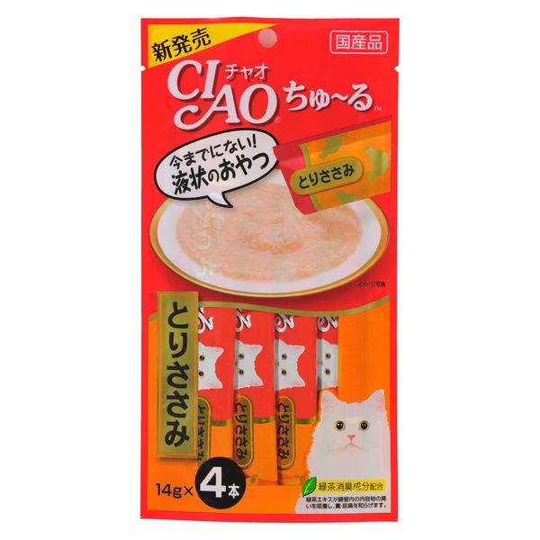 【商品説明】いなば イナバ INABA INABA ちゃお チャオ CIAO CIAO 猫 おやつ 間食 ちゅーる チュール チュ〜ル●ちゅ〜っと出して、なめるだけで簡単に栄養補給。食べきりやすい14g×4本。●原材料：鶏肉、ほたてエキス、...