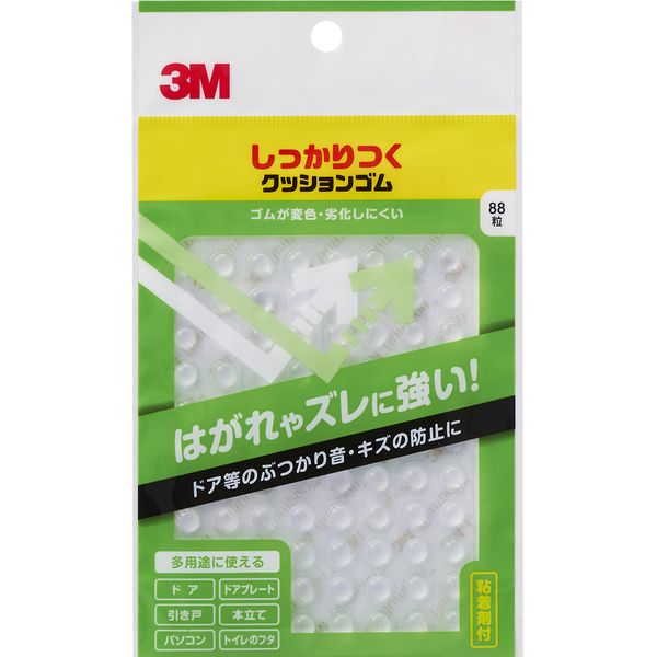 住友スリーエムメーカーお問い合わせ：0570-011-211【商品説明】●高い接着力ではがれやズレに強く、耐久性が高くゴムの変色や劣化が少ない。●7.9φx2.2mm丸形88粒。クッション 緩衝材 防音 穴あき防止 家具 扉