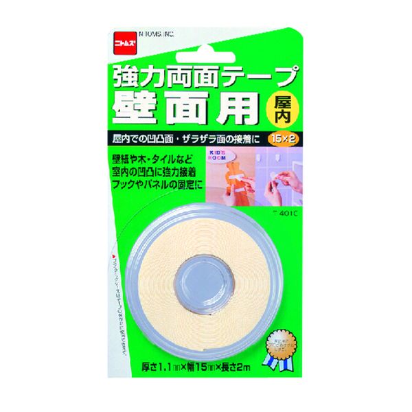 ニトムズメーカーお問い合わせ：03-3544-0615【商品説明】●アクリルフォーム基材に柔軟な強力粘着剤を使用。●屋内凹凸面で優れた接着力を発揮。●低温（0℃以上）での接着性に優れています。両面テープ 室内 凹凸面 フック パネル 固定 強力