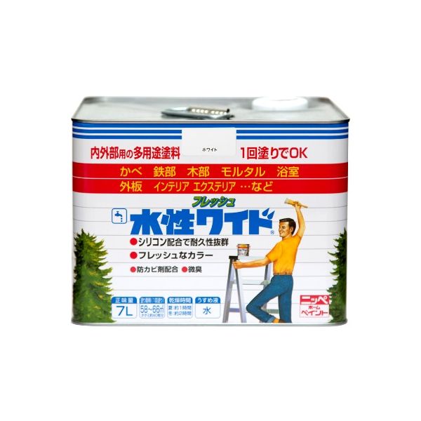 【商品説明】水性塗料 半つや 屋内外用　●塗膜は汚れにくく、付着した汚れも水しぶきで簡単に洗浄できる（ウォッシャビリティに優れる）高性能塗料です。●タレにくい、微臭タイプです。●かび止め材、さび止め材配合しています。●浴室・台所・洗面所・部...