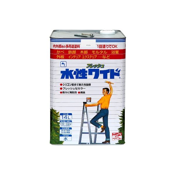 【商品説明】水性塗料 半つや 屋内外用　●塗膜は汚れにくく、付着した汚れも水しぶきで簡単に洗浄できる（ウォッシャビリティに優れる）高性能塗料です。●タレにくい、微臭タイプです。●かび止め材、さび止め材配合しています。●浴室・台所・洗面所・部...