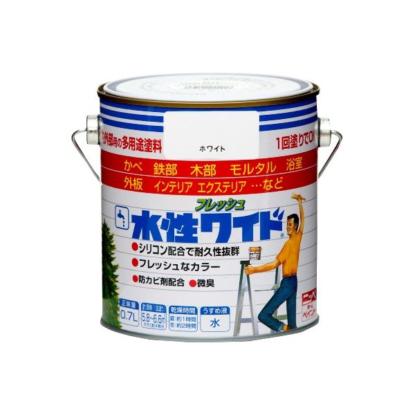 【商品説明】水性塗料 半つや 屋内外用　●塗膜は汚れにくく、付着した汚れも水しぶきで簡単に洗浄できる（ウォッシャビリティに優れる）高性能塗料です。●タレにくい、微臭タイプです。●かび止め材、さび止め材配合しています。●浴室・台所・洗面所・部...