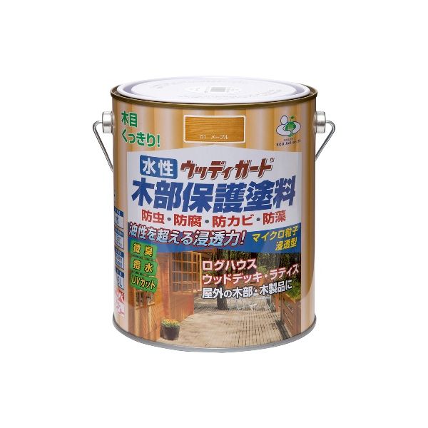 【商品説明】水性木部保護塗料 油性を超える浸透力 微臭タイプ●マイクロ粒子浸透型の新しい微臭の水性木部保護塗料です。●木材の防虫・防腐・防かび・防藻効果に優れ、木材に浸透して内部から木の腐食を防ぎます。●耐候性に優れたマイクロ粒子浸透型顔料...