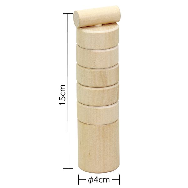 【商品説明】●ミニサイズのだるまおとし！無着色●商品サイズ（単位mm)：φ40×150mm●セット内容：胴体部パーツ×5、頭部パーツ×1、ハンマー×1●重量（g）：103g●材質：樺●包装形態：網袋●包装サイズ：215x40x40mm●生産...