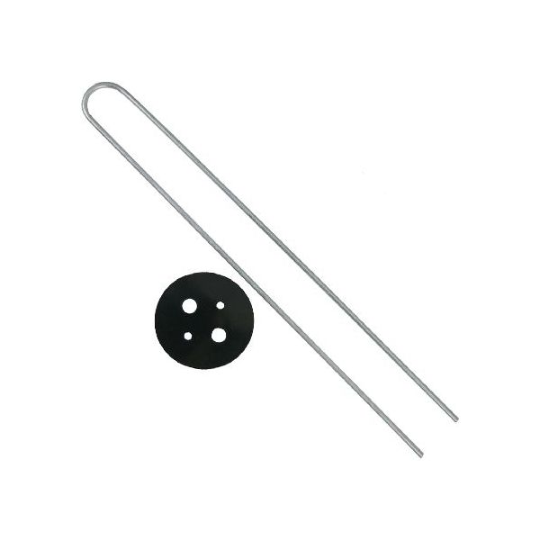 【商品説明】●防草シート、不織布、マルチ、その他シート、ネット類の止め杭に最適。 ●U字型のピンを黒丸の穴に差し込みご使用下さい。●材質 ピン：スチール製 シルバー色 黒丸：ポリエチレン製 黒色 ●ワイヤー部：長さ25cm×幅3cm防草 マ...