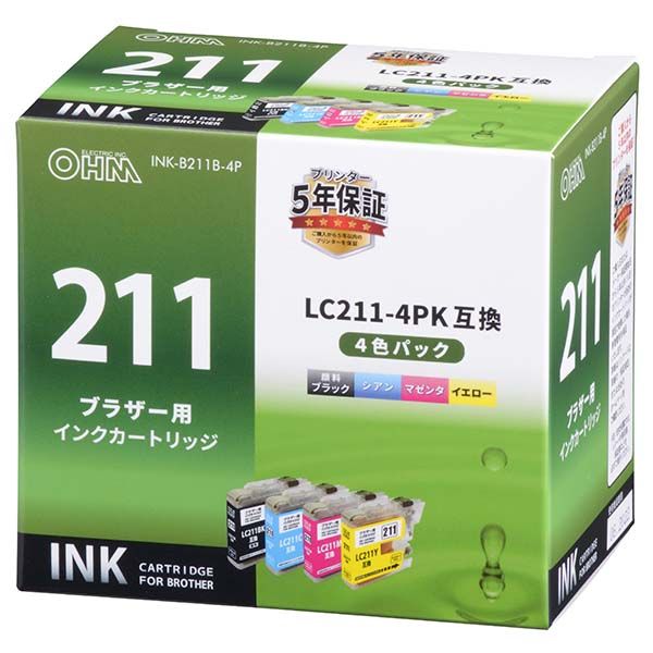 オーム電機0120-963-006【商品説明】特　徴●ブラザー純正インクカートリッジの代わりに使えます。●顔料ブラック（LC211BK互換）　シアン（LC211C互換）　マゼンタ（LC211M互換）　イエロー（LC211Y互換）※適合機種を...