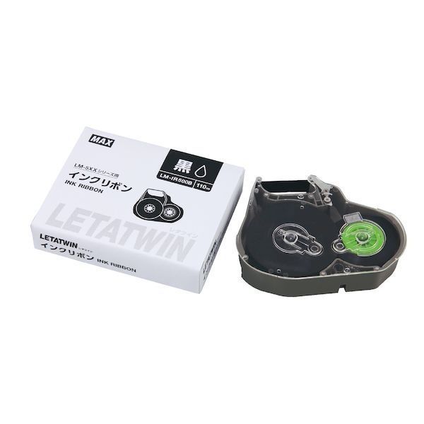 マックス06-6444-2035【商品説明】●レタツインLM-500、LM-500W、LM-550W共通消耗品 インクリボンカセットです。●色、種類：黒、熱収縮非塩ビチューブ用●巻：110m●1箱入数：1
