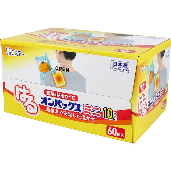 【商品説明】【品名】使いすてカイロ【名称】はるオンパックス ミニ 60P【用途】防寒や身体の保温。冷えの予防。【成分】鉄粉・水・活性炭・バーミキュライト・塩類・木粉・吸水性樹脂【寸法】9.5cm×7cm【仕様】最高温度・・・63度平均温度・...