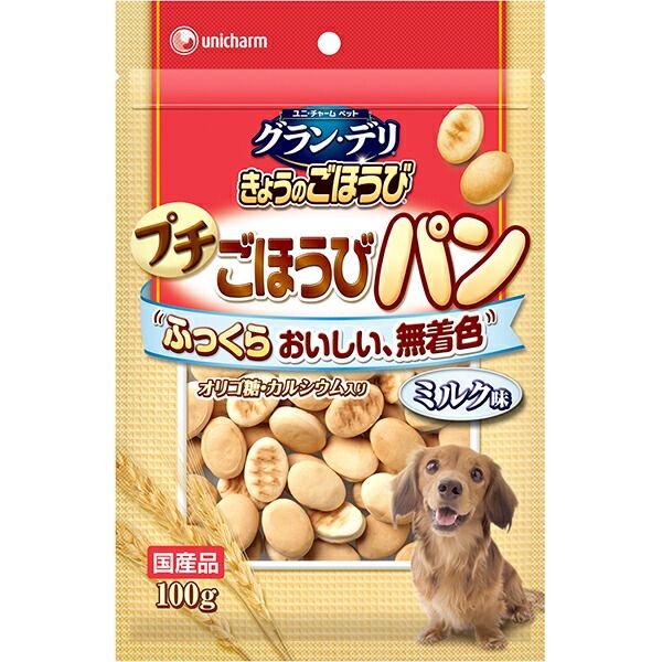 【商品説明】ふっくらおいしい、プチサイズのごほうびパン。毎日の健康に配慮して、オリゴ糖・カルシウムを配合。【 原材料 】穀類（小麦粉、小麦タンパク）、糖類（グラニュー糖、ブドウ糖、オリゴ糖）、ショートニング、脱脂粉乳、パン酵母、グリセリン、...