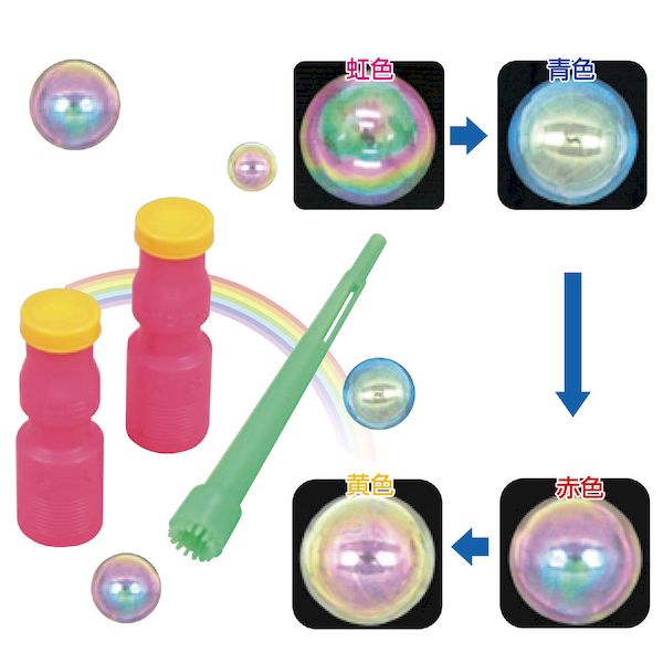 【商品説明】●シャボン玉の色が4色に変化する!●商品サイズ（単位mm)：本体:φ26×78mm●重量（g）：60g●材質：PP、PE●包装形態：袋●包装サイズ：120x90x27mm